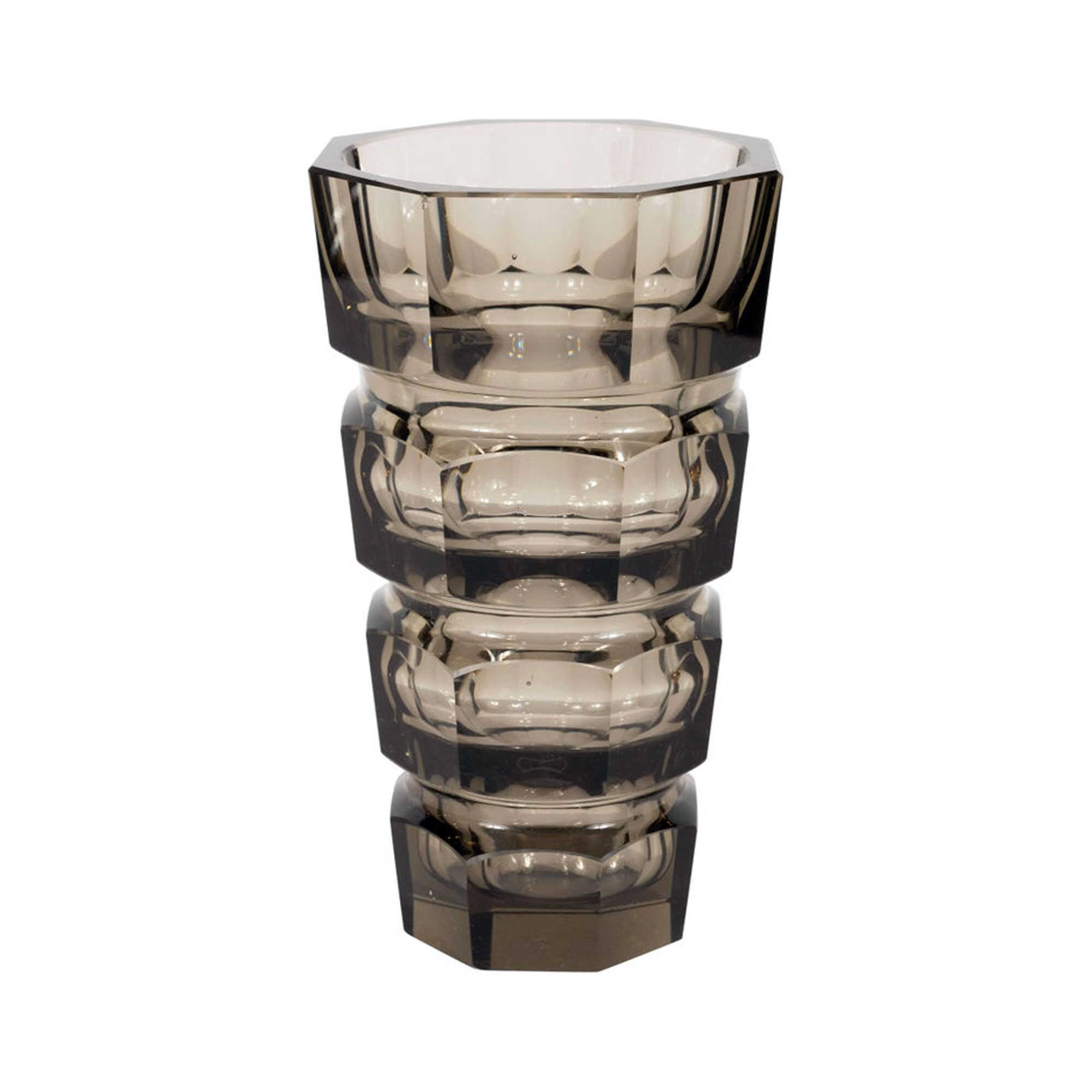 Italian Mid-Century Modern Conical Smoked Glass Octagonal Vase